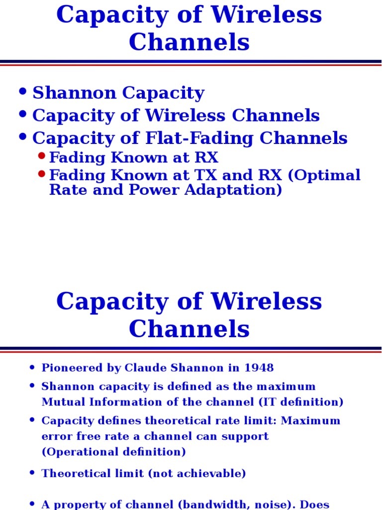 Capacity of Wireless Channels Lecture | PDF | Channel (Communications ...