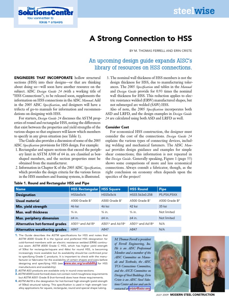 HSS Connection Design Guide Overview | PDF | Screw | Metalworking
