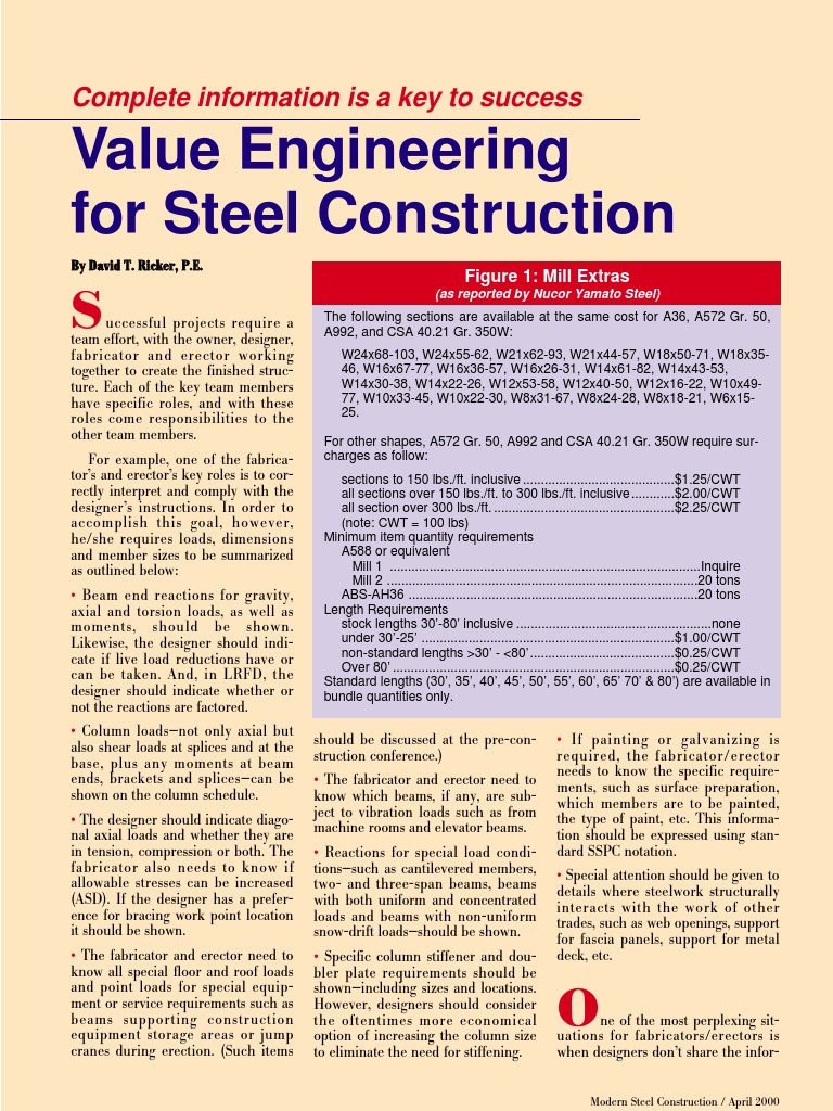 Value Engineering For Steel Construction | Download Free PDF ...