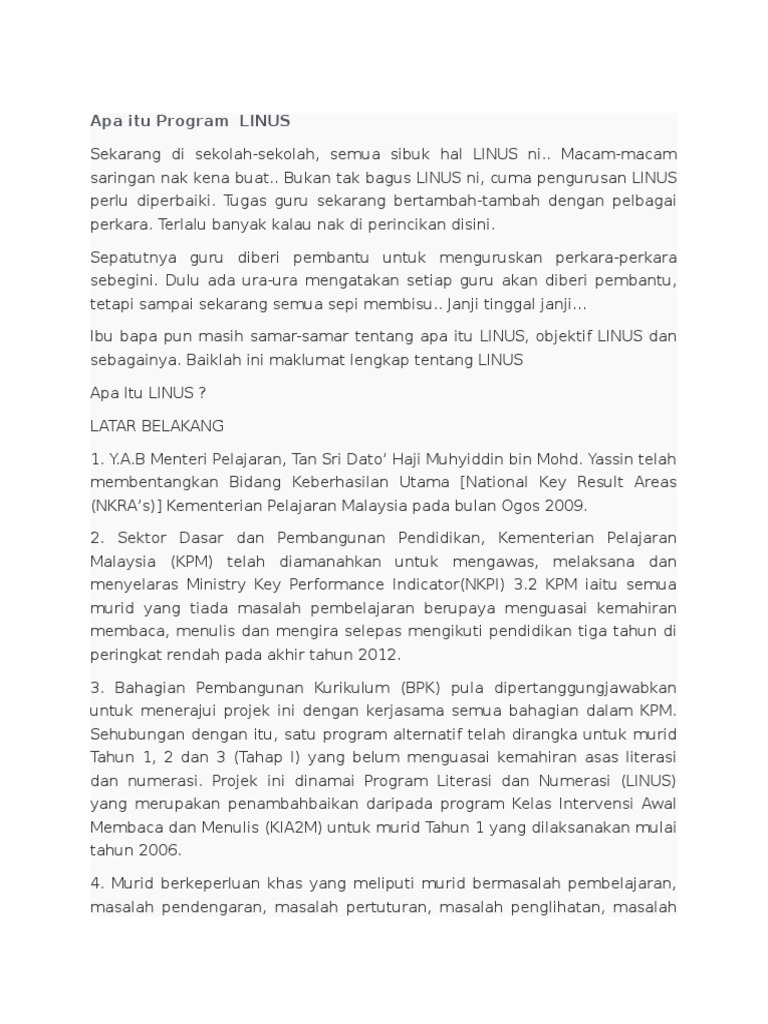 Pengenalan Program LINUS di Malaysia | PDF