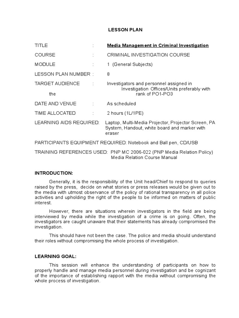 Lesson Plan Media Management | PDF | Crime Scene | News