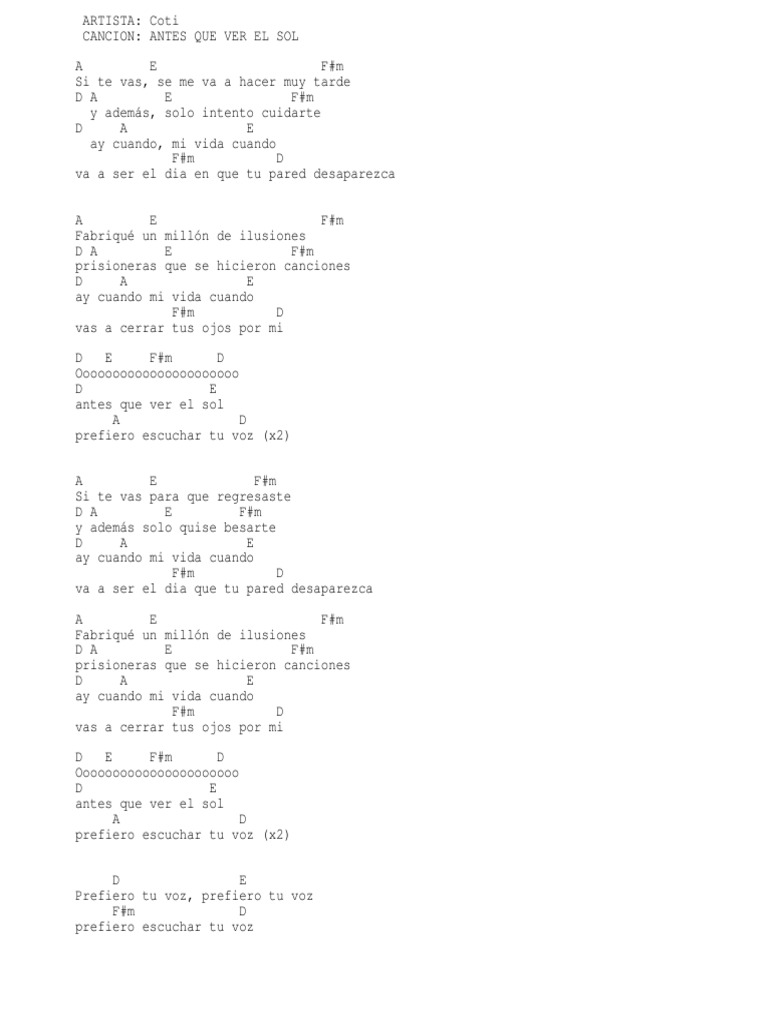 Letra de "Antes que ver el sol" de Coti | PDF