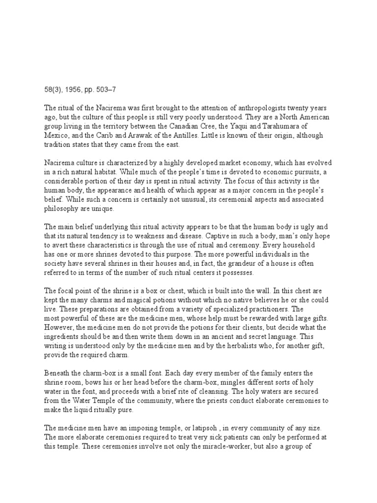 Body Ritual Among The Nacirema | PDF | Rituals | Cultural Anthropology