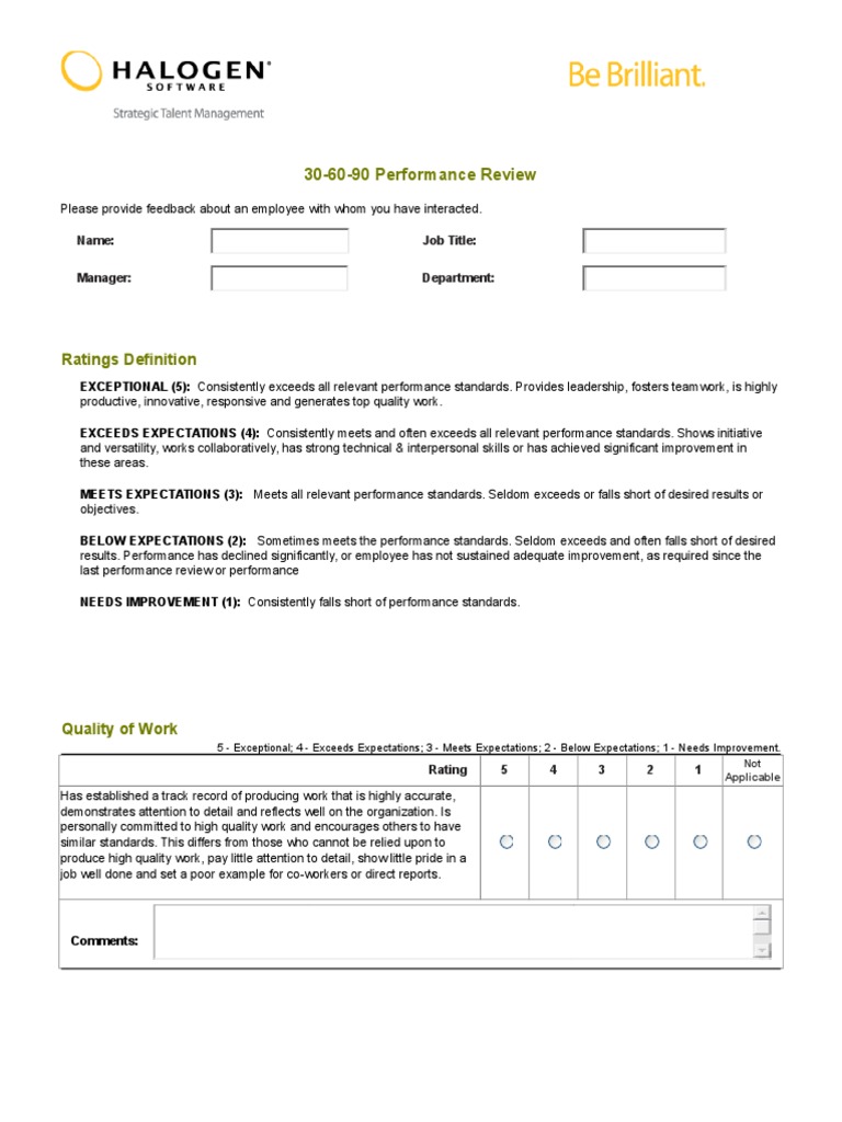 30 60 90 Performance Review | PDF | Leadership | Employment