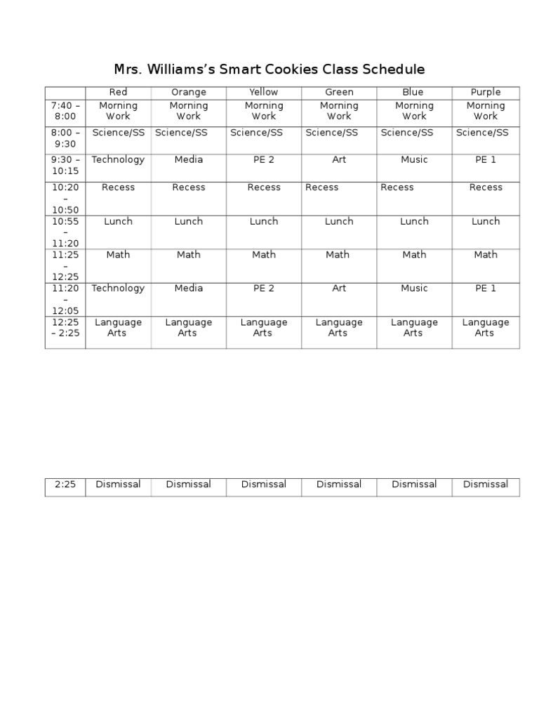 5th Grade Class Schedule | PDF | Language Arts & Discipline | Home & Garden