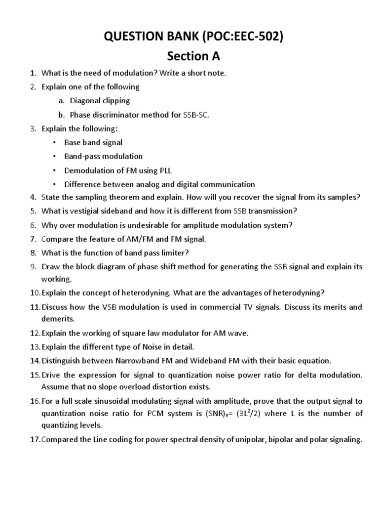 Question Bank Poc PDF | PDF | Frequency Modulation | Modulation
