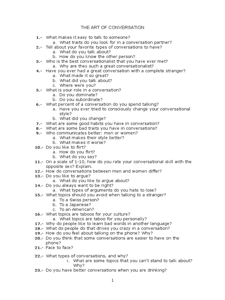 The Art of Conversation Questions | PDF | Conversation | Human ...