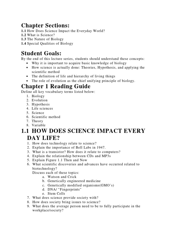 Chapter 1 Reading Guide | PDF | Scientific Method | Life