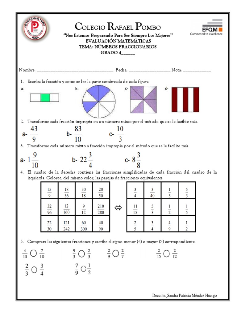 Evaluacion de Fracciones 4 Evaluacion de Fracciones 4