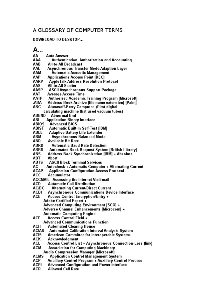 Glossary of Computer TermsA | PDF | Digital Subscriber Line | Computer ...