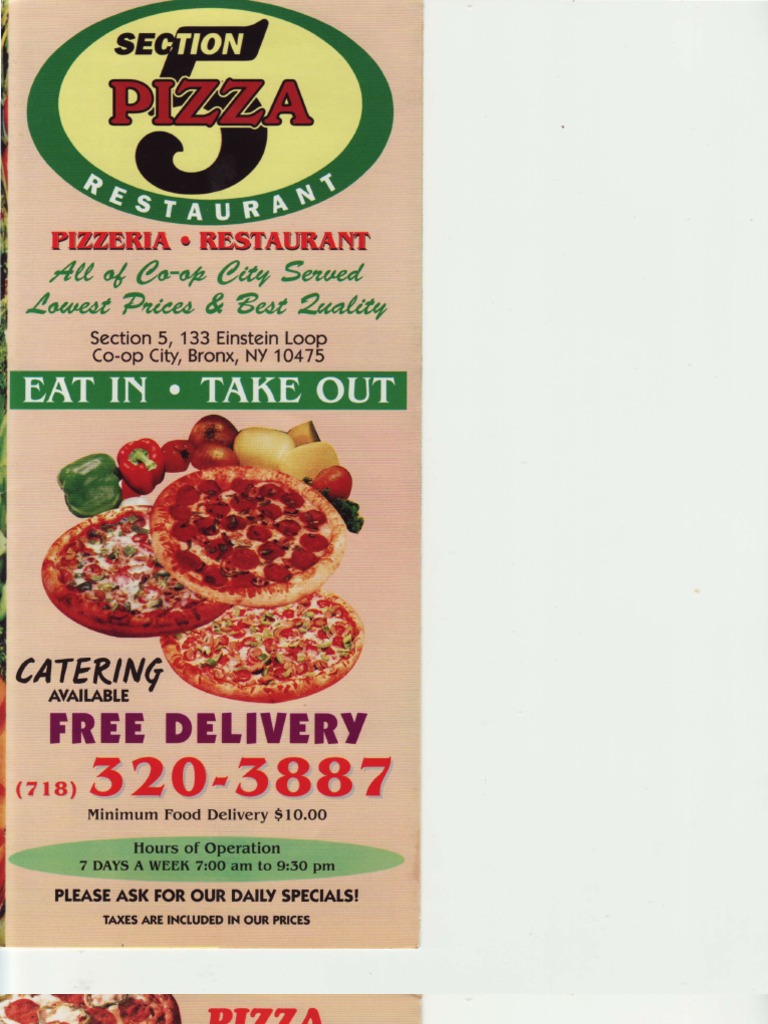 Section 5 Pizza Menu and Specials | PDF | Hamburgers | Foods