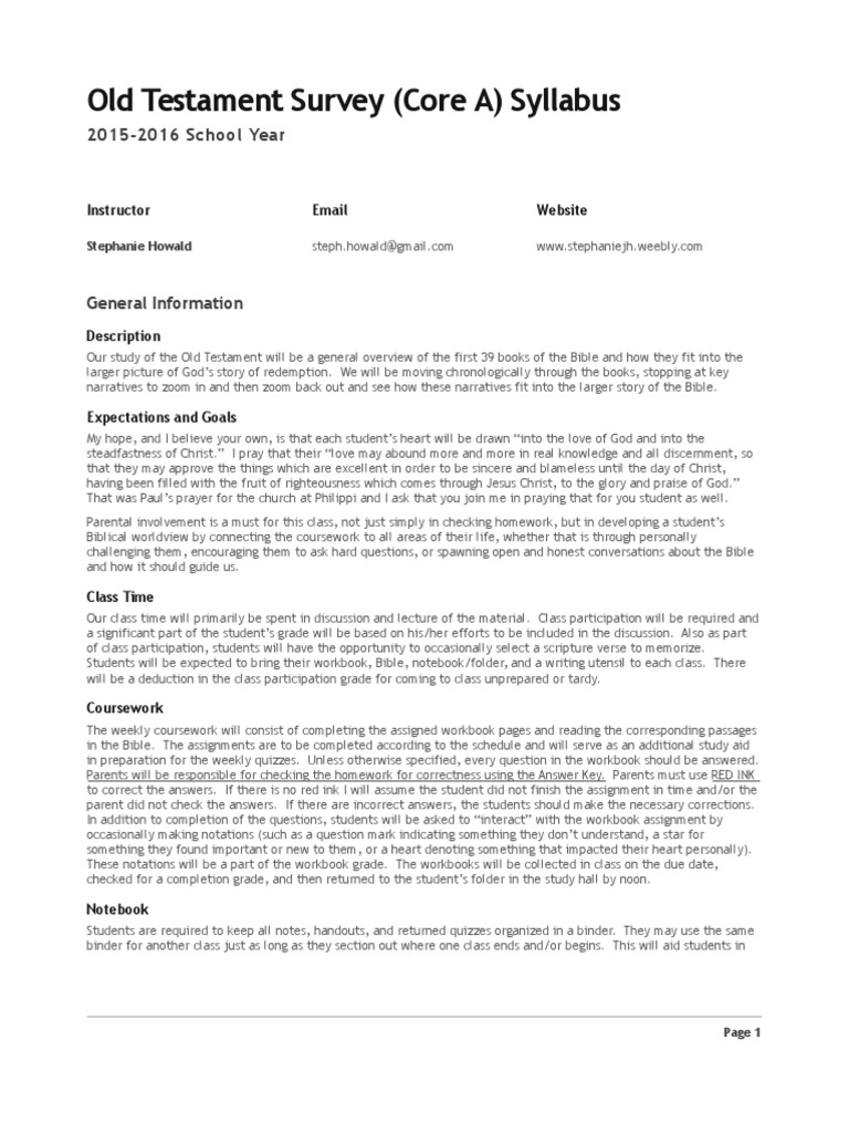 Old Testament Survey Syllabus | PDF | Homework | English Standard Version