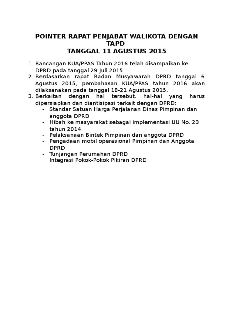 Pointer Rapat Dengan PJ Walikota | PDF