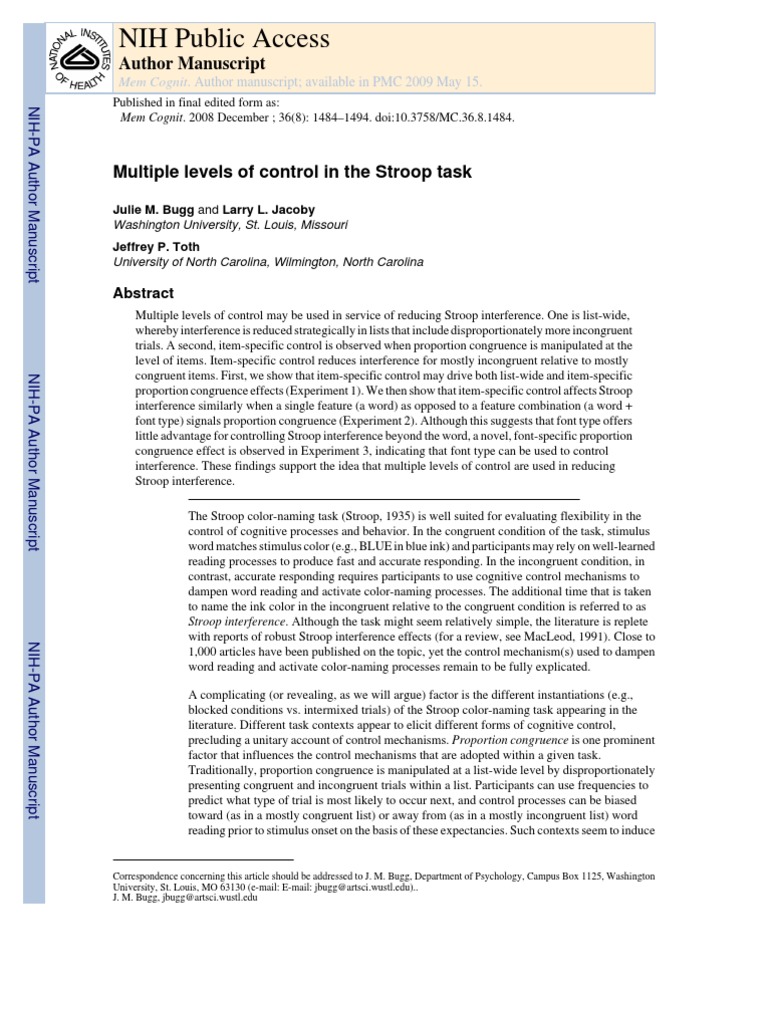 Multi Level Control in Stroop | PDF | Executive Functions | Experiment