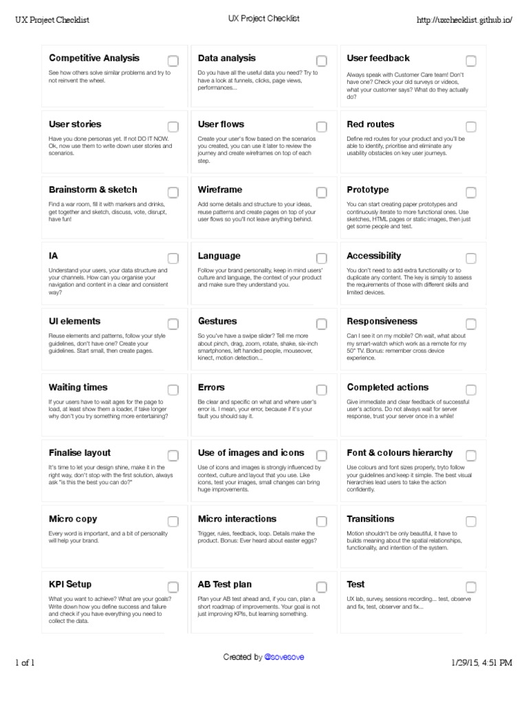 UX Project Checklist | PDF | Areas Of Computer Science | Human–Computer ...
