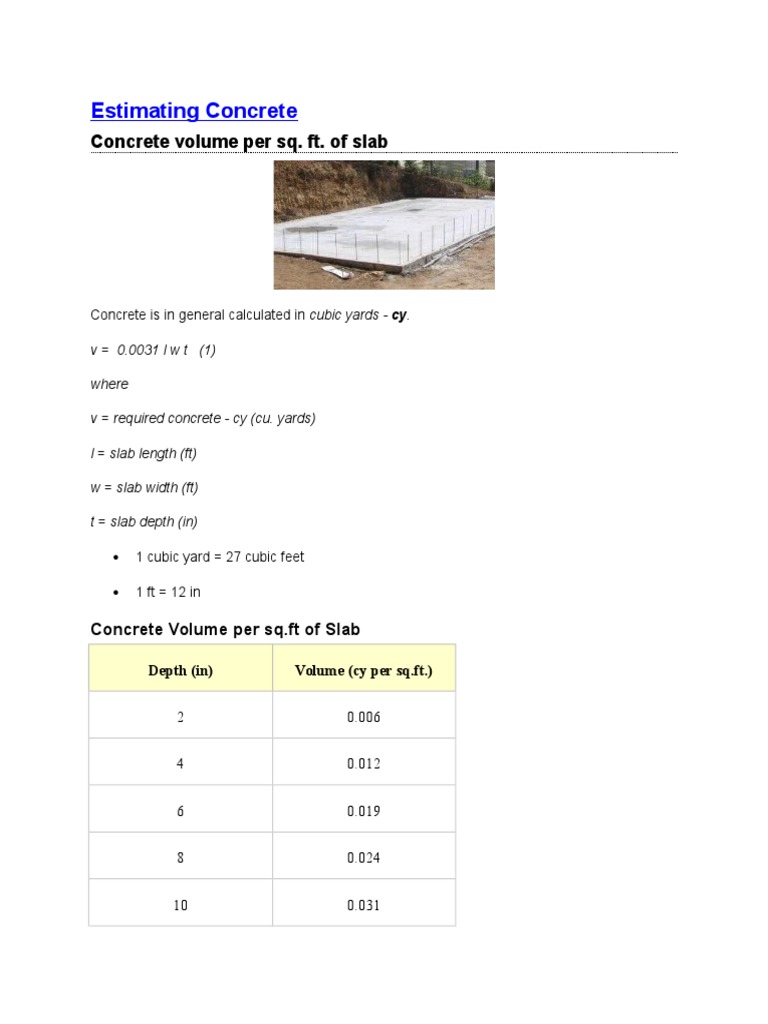 Concrete Volume Estimation Guide | PDF | Teaching Methods & Materials ...