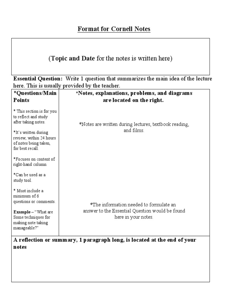2 Cornell Notes Format | PDF | Pedagogy | Educational Psychology