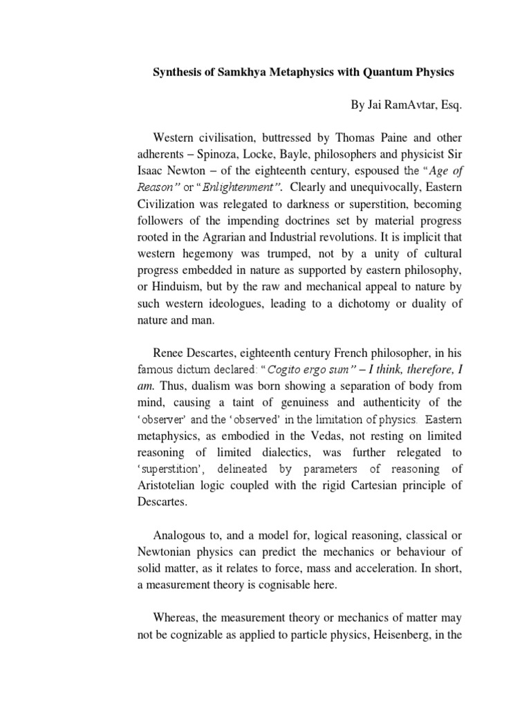 Samkhya Metaphysics Meets Quantum Physics | PDF | Matter | Physics