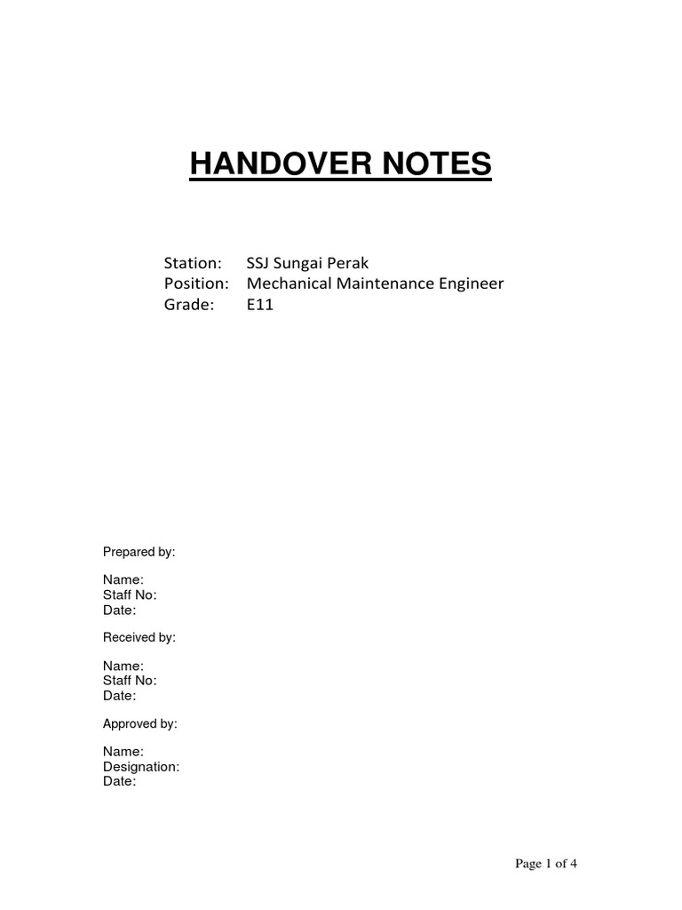 Sample Handover Notes PDF | PDF