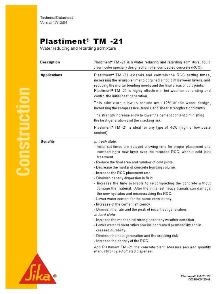 Sika PDS - E - Plastiment TM - 21 | PDF | Concrete | Building Engineering