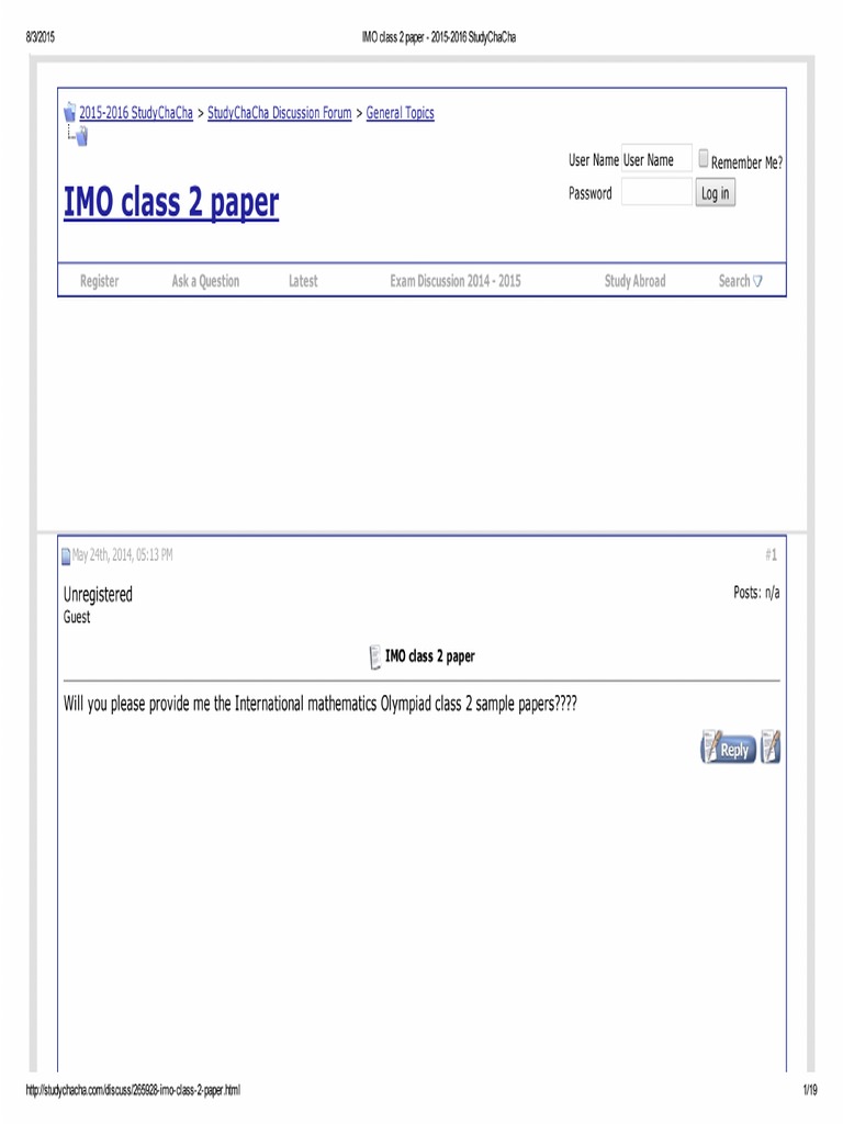 IMO Class 2 Paper - 2015-2016 StudyChaCha | PDF