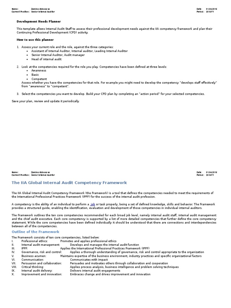 Audit Staff Competency Framework SIA Zamina Abbasova | PDF | Internal ...