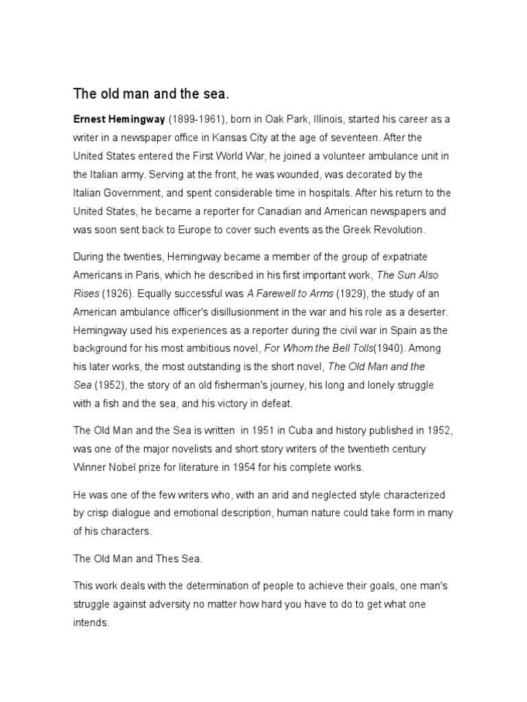 The Old Man and The Sea Summary | PDF | Ernest Hemingway