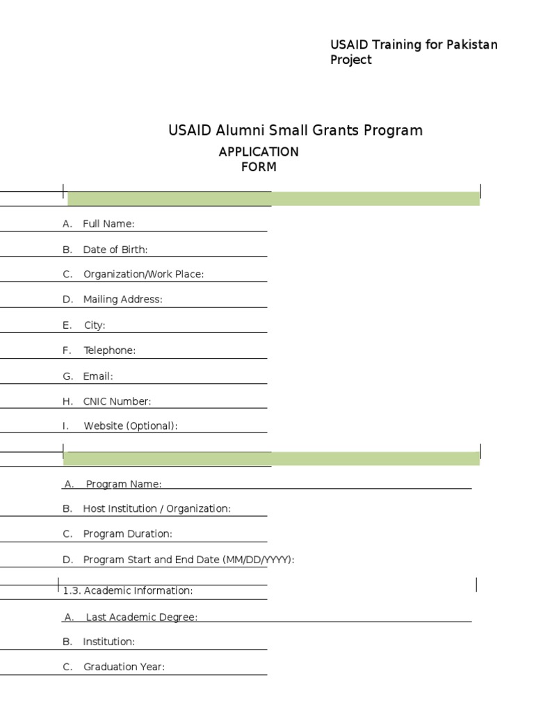 USAID Pakistan Alumni Grants Form | PDF | Career & Growth