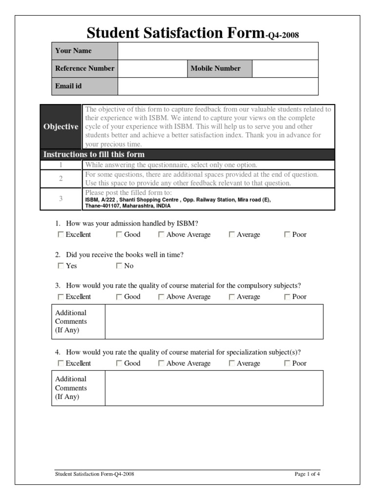 Student Satisfaction Form | PDF