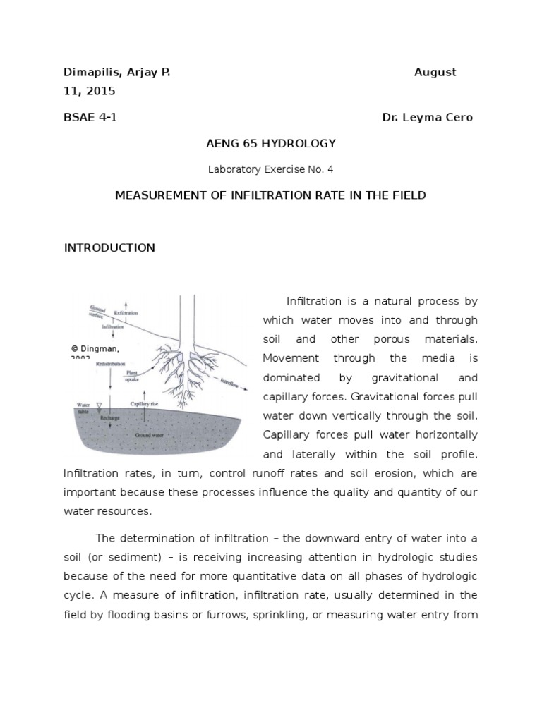 Laboratory Exercise in Hydrology - "INFILTRATION" | PDF | Hydrology ...