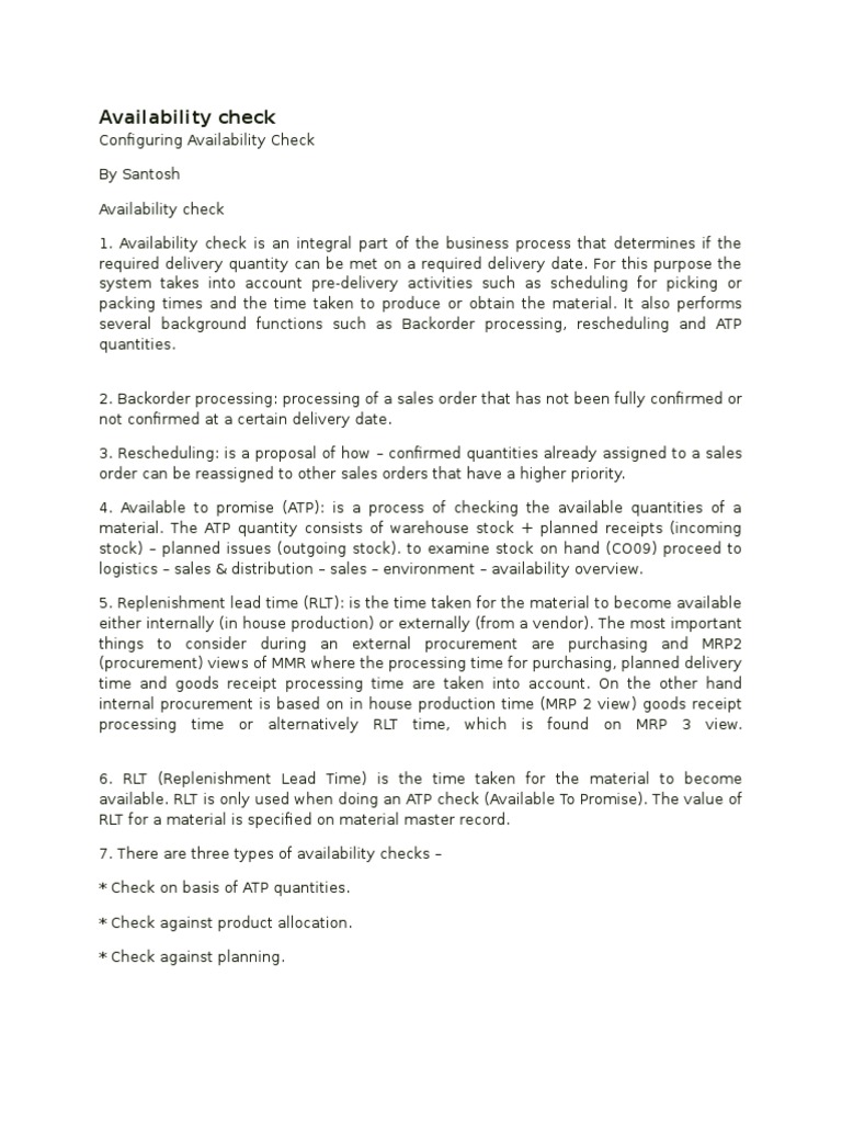 Availability Check | PDF | Supply Chain Management | Sap Se