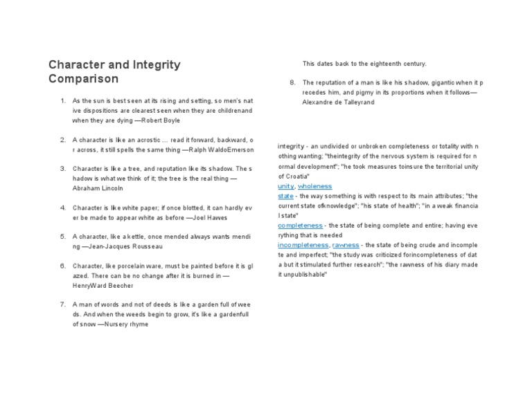 Character and Integrity Comparison | PDF | Philosophy | History