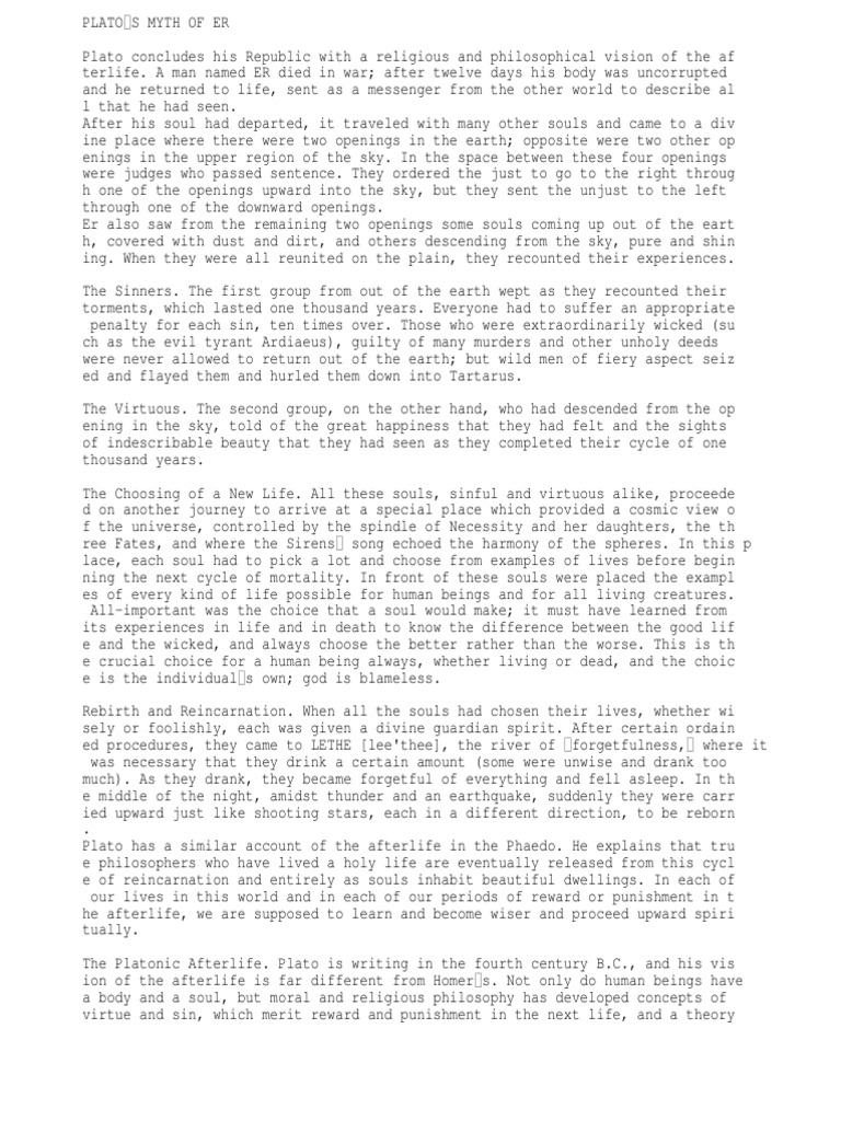 Plato's Myth of Er | PDF | Reincarnation | Afterlife