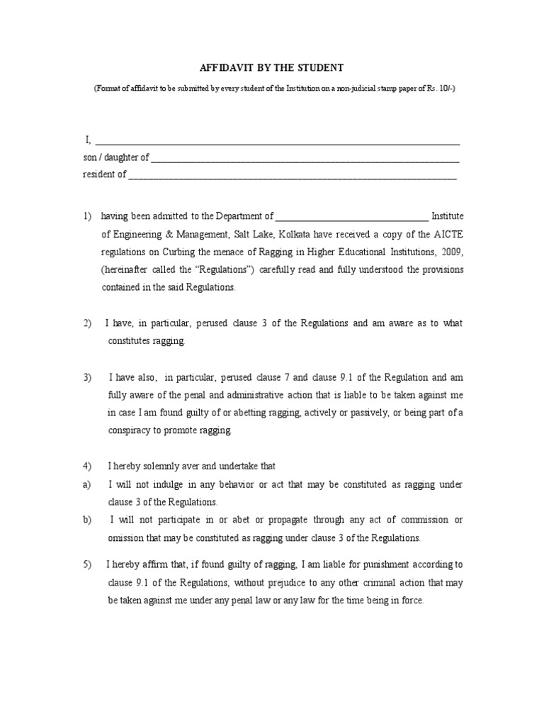 Anti Ragging Affidavit | PDF | Affidavit | Jurisprudence
