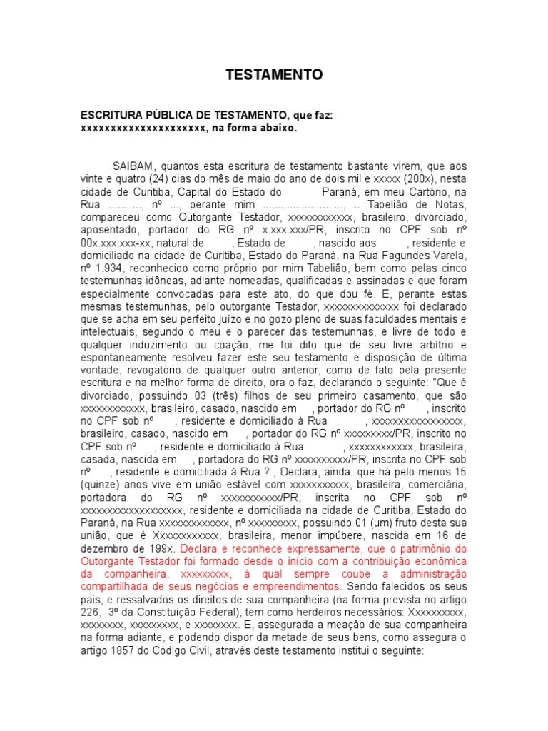 Testamento Publico | PDF | Testamento | Direito Privado