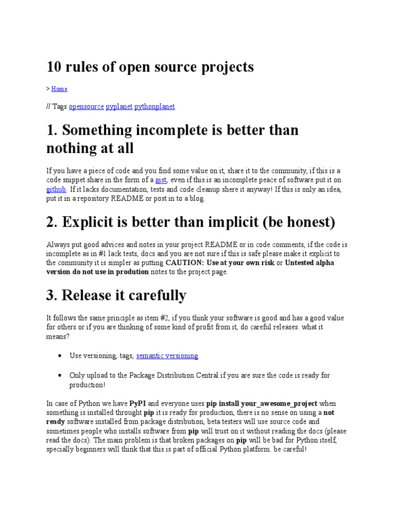 10 Rules of Open Source Dfdfprojects | PDF | Software Release Life ...