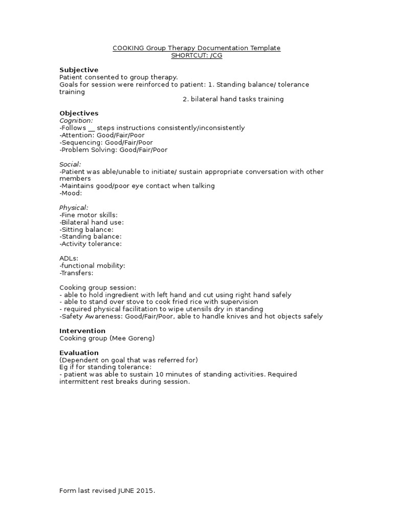 Group Therapy Documentation Template | PDF | Group Psychotherapy ...