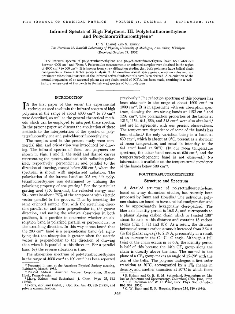 Infrared Spectra of High Polymers. III. Polytetrafluoroethylene and ...