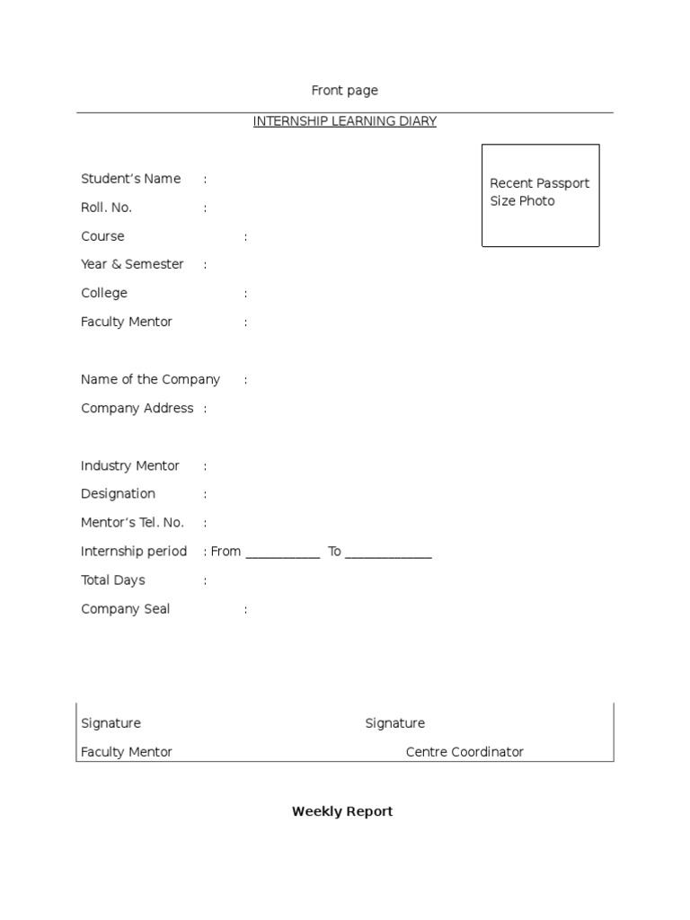 Internship Learning Diary Format 