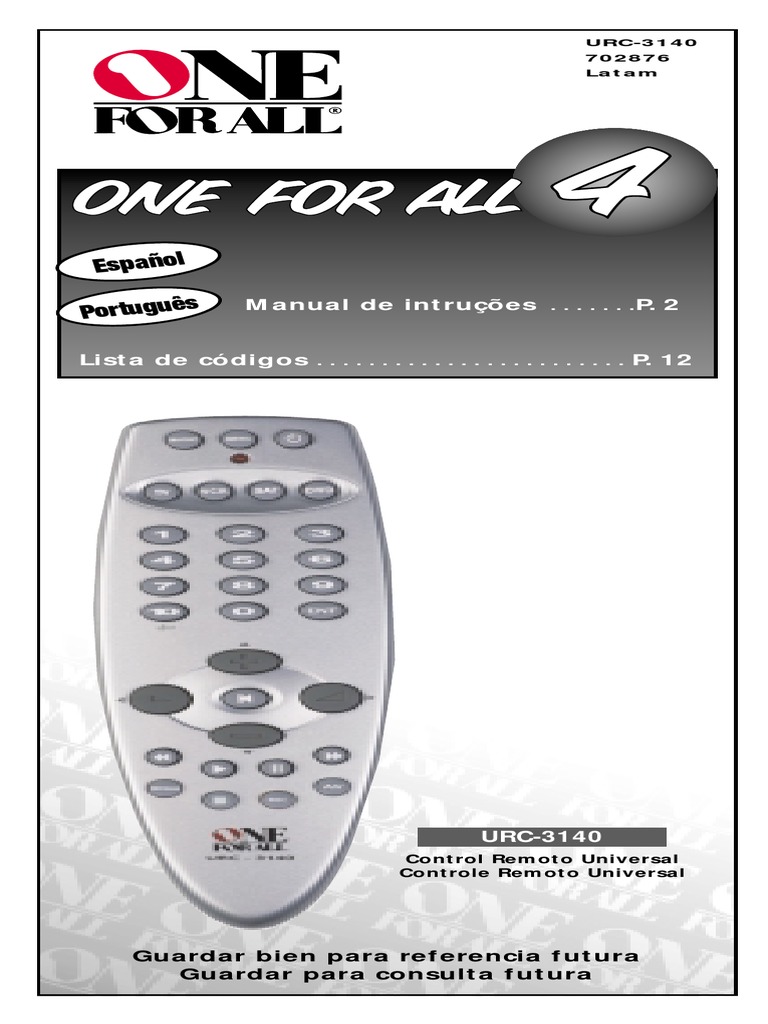 Controle One For All Manual 4 em 1 | Download grátis PDF | Videocassete ...