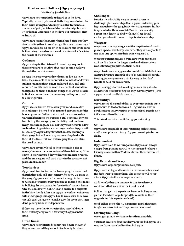 Necromunda Ogryn Gang Rules | PDF | Bullying | Leisure