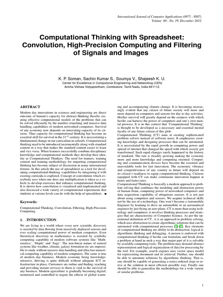 Computational Thinking With Spreadsheet Pdf Convolution Applied Mathematics