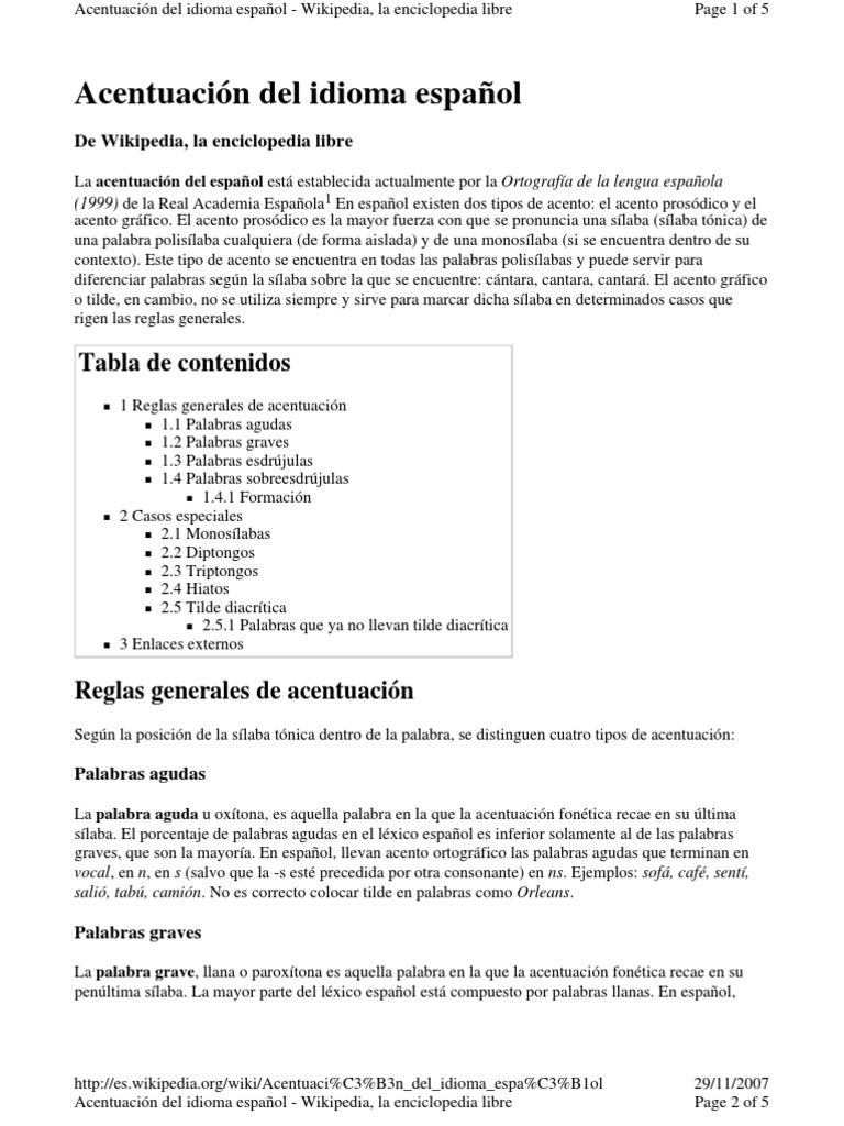 Acentuacion Del Idioma Español | PDF | Mecánica del lenguaje ...
