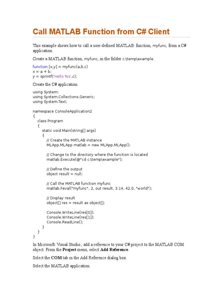 Call Matlab Function From C Pdf C Sharp Programming Language C Programming Language 9673