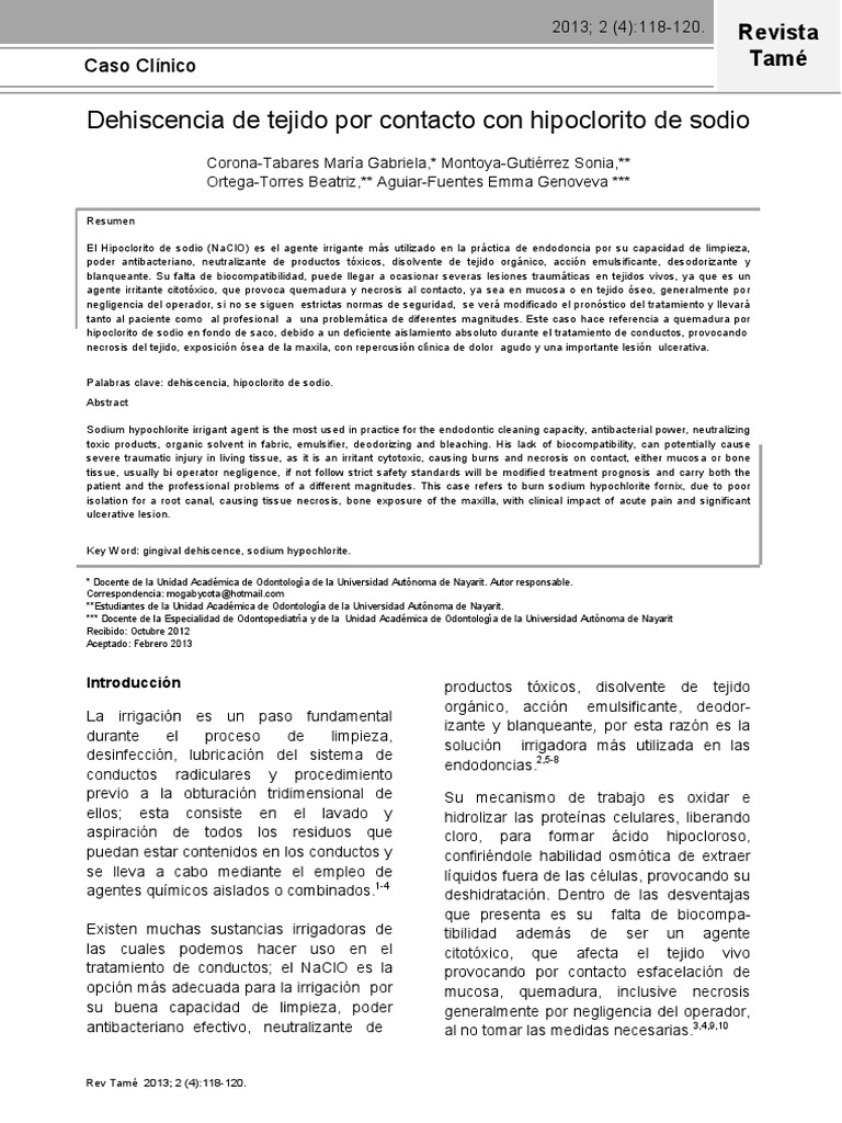 Extravasacion de Hipoclorito de Sodio | PDF | Quemar | Odontología