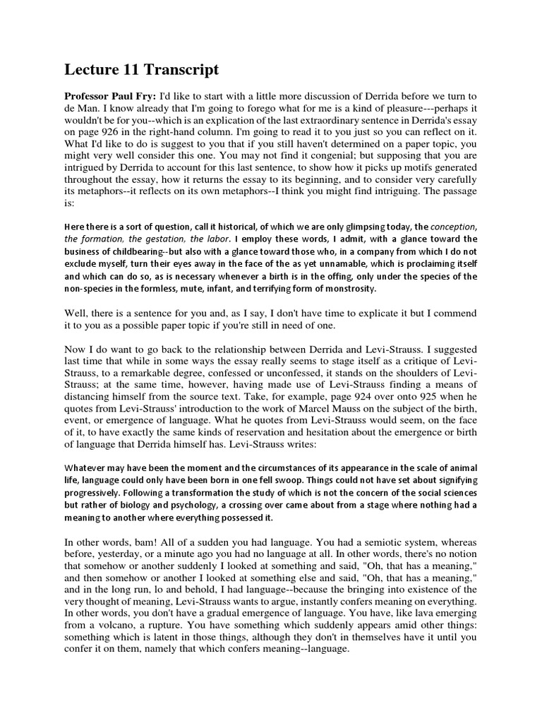 Theory of Literature, Prof. Paul Fry | PDF | Deconstruction | Jacques ...