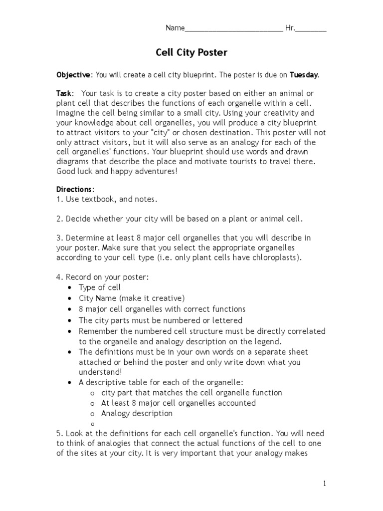 Bio Cell City Poster | PDF | Organelle | Cell (Biology)