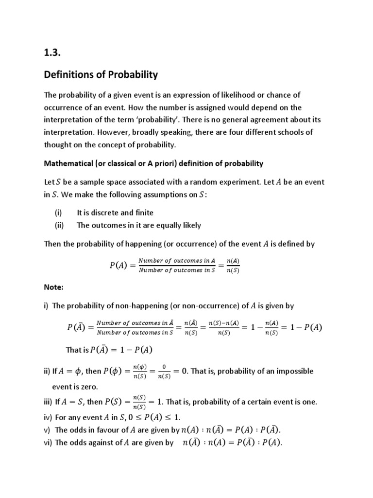 1.3. Definitions of Probability: Mathematical (Or Classical or A Priori ...