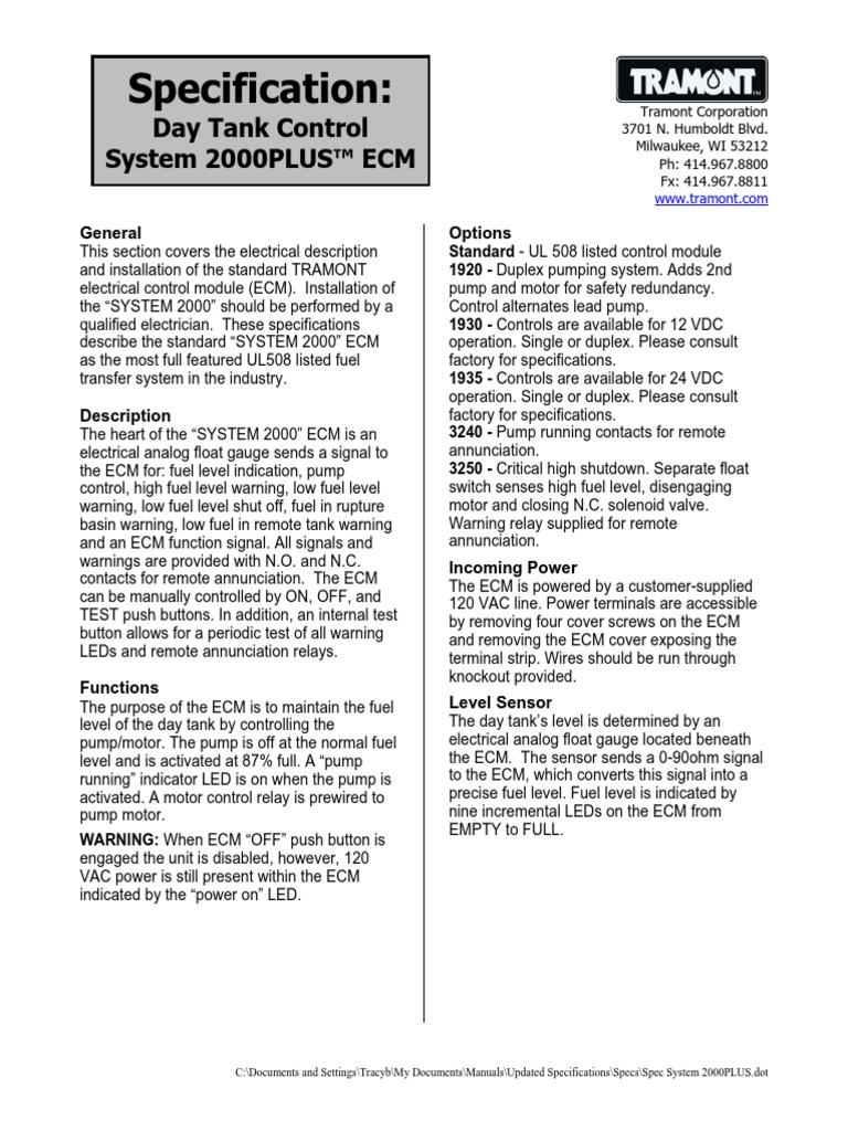 System 2000plus ECM Spec | PDF | Relay | Switch