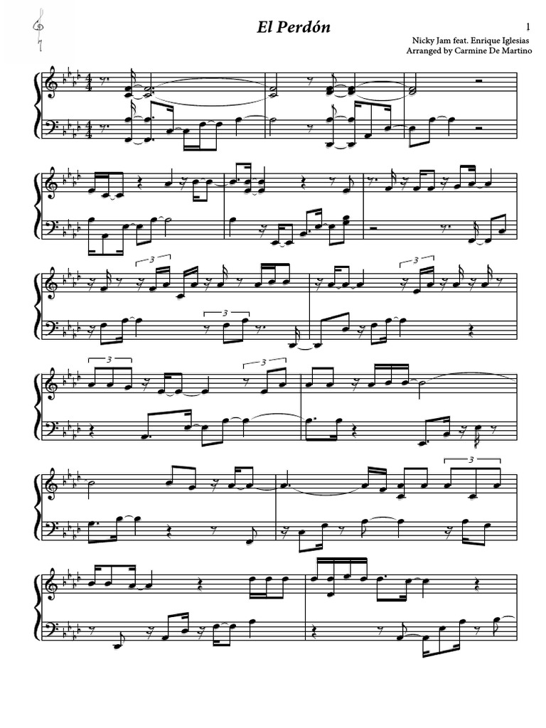 El Perdón - Partitura para Piano | PDF | Música española | Musica Popular